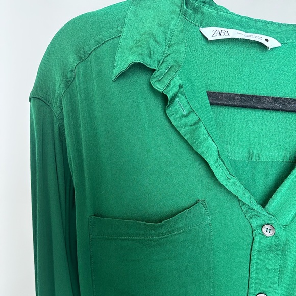 Zara | Tops | Zara Emerald Green Button Down Blouse | Poshmark